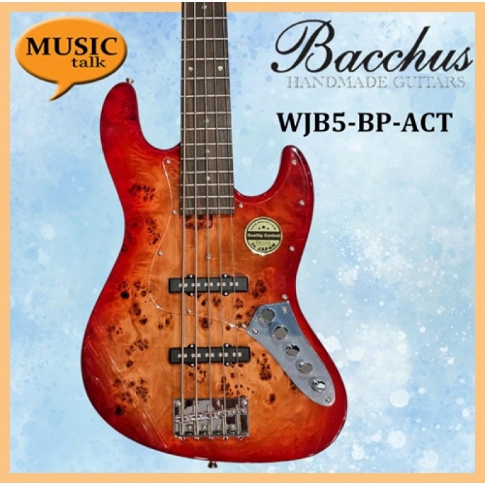 Bacchus 5 String Bass Guitar WJB5-BP-Act red Roasted Maple Neck with ...